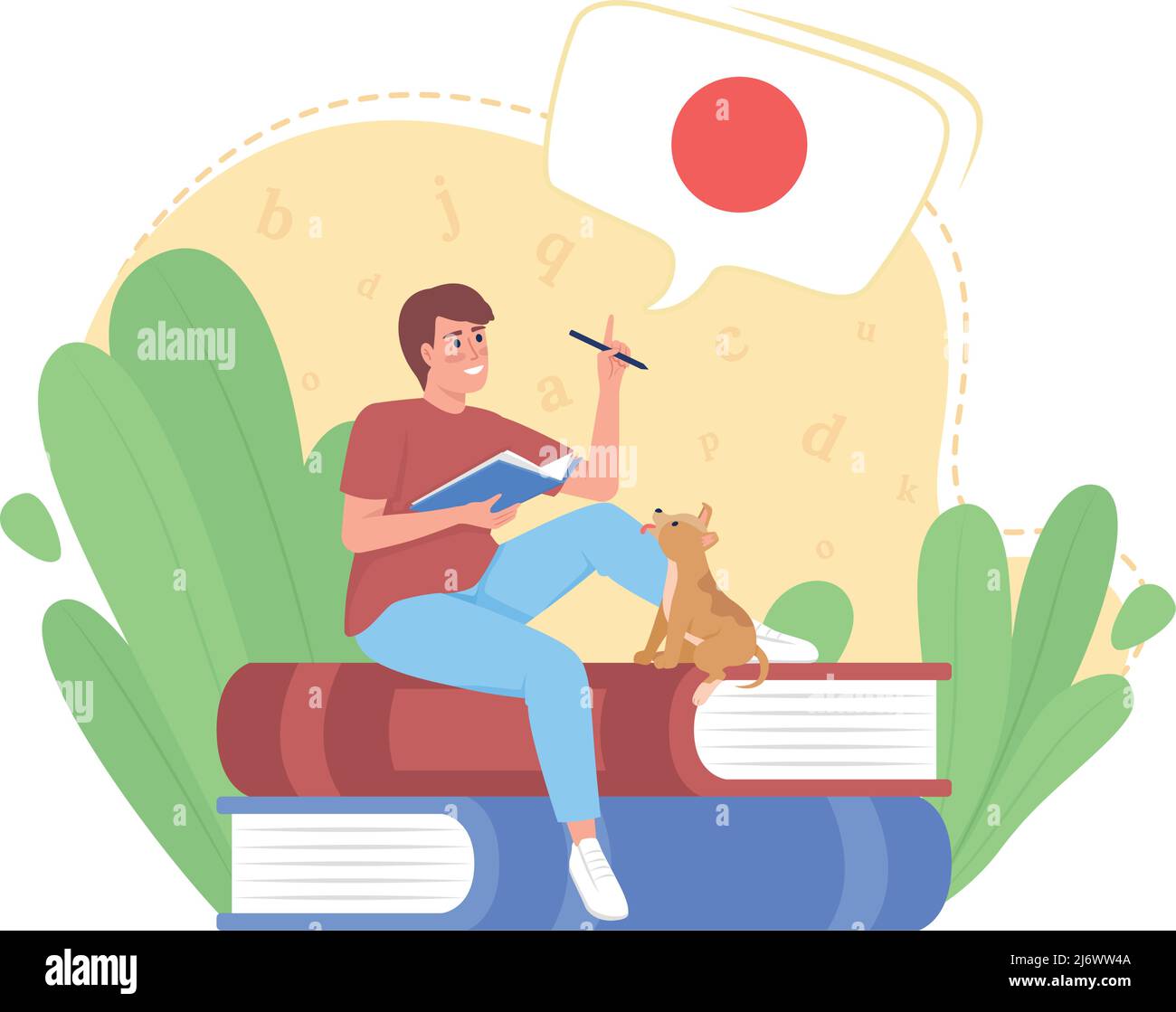 Studying japanese language quickly 2D vector isolated illustration ...
