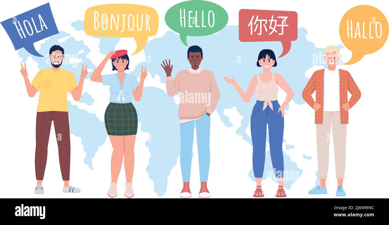 Multilingual community 2D vector isolated illustration Stock Vector ...