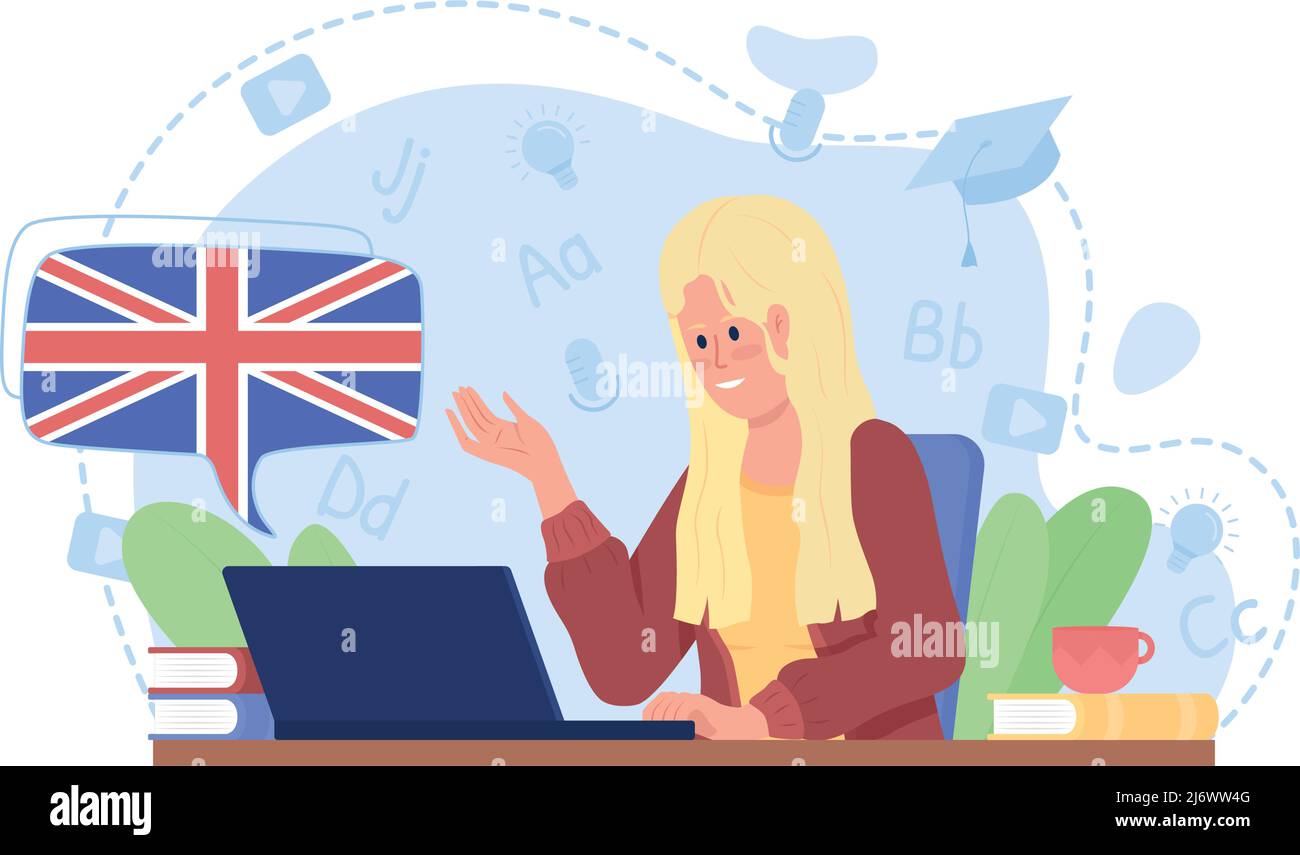 Online english speaking course 2D vector isolated illustration Stock ...