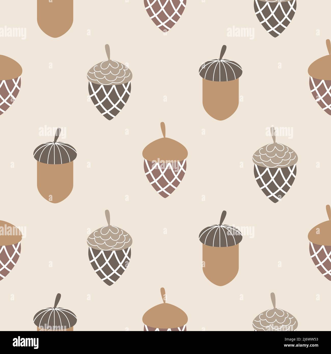 Seamless autumn pattern. Acorns on beige background. Vector ...