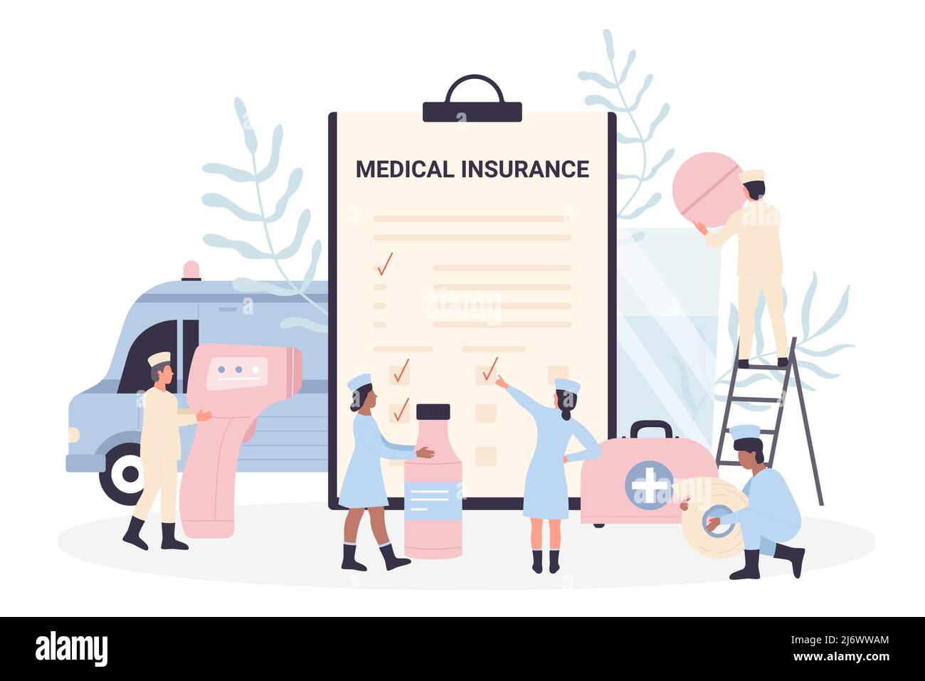 Health insurance vector illustration. Cartoon tiny doctors with medical ...