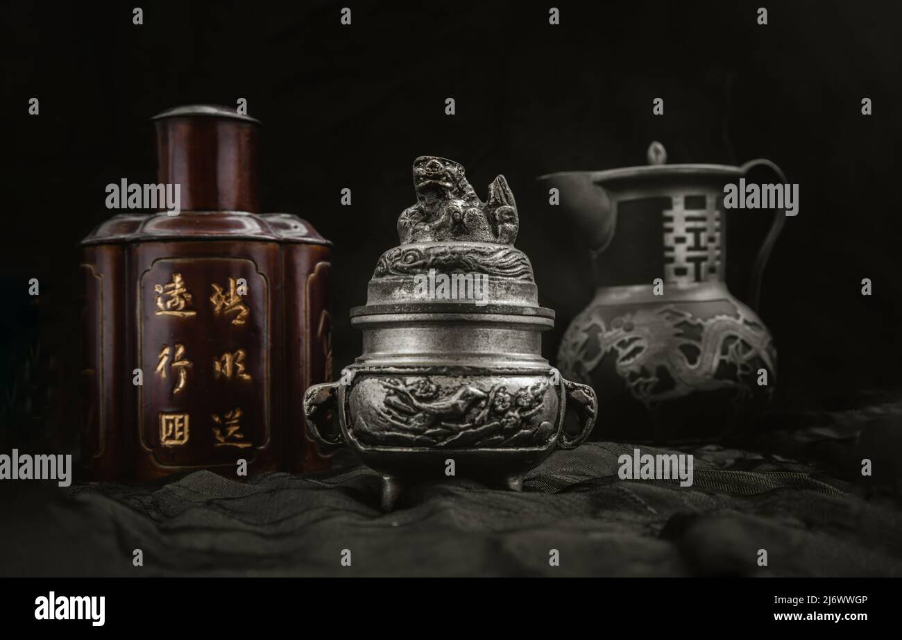 Silver antique incense burner, Chinese antique tea leaf iron storage ...