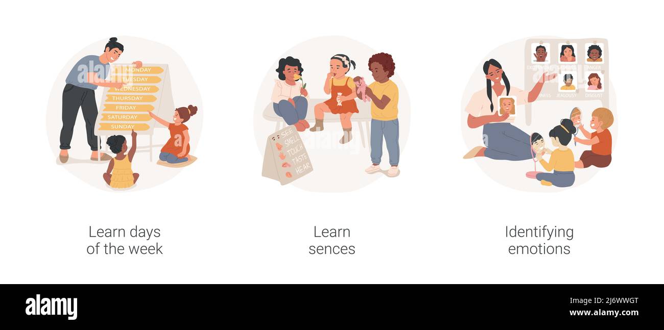 Kids social and emotional skills isolated cartoon vector illustration ...