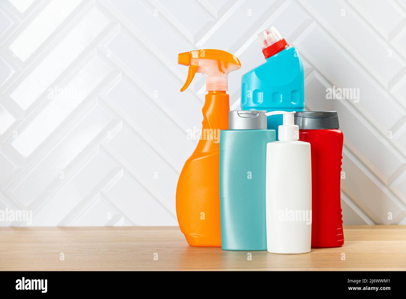 Cleaning bottles for different surfaces in kitchen, bathroom and other ...