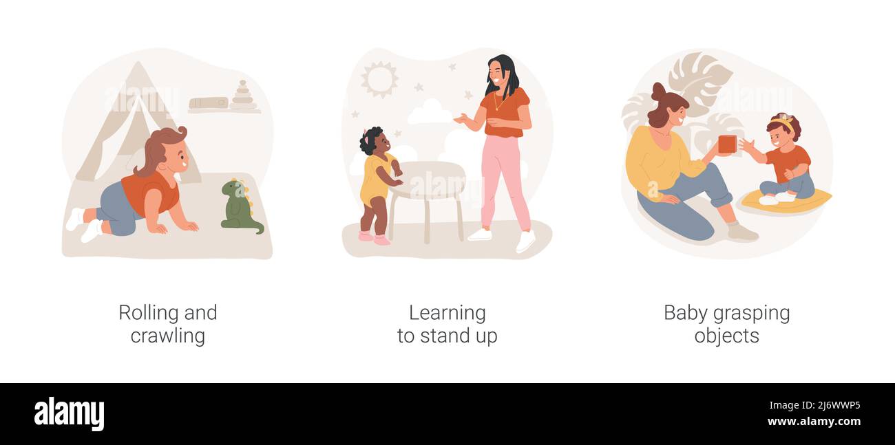 Infant development milestone isolated cartoon vector illustration set ...