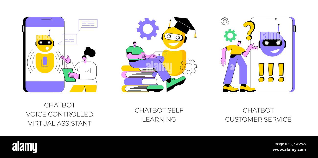 Smartphone voice application abstract concept vector illustration set. Chatbot voice controlled ...