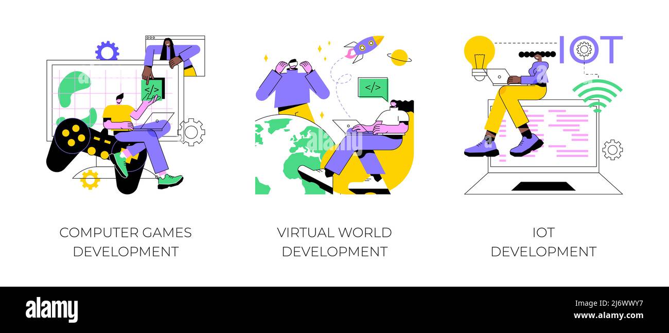 Programming team abstract concept vector illustration set. Computer ...