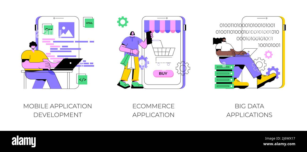 Commercial software abstract concept vector illustration set. Mobile ...