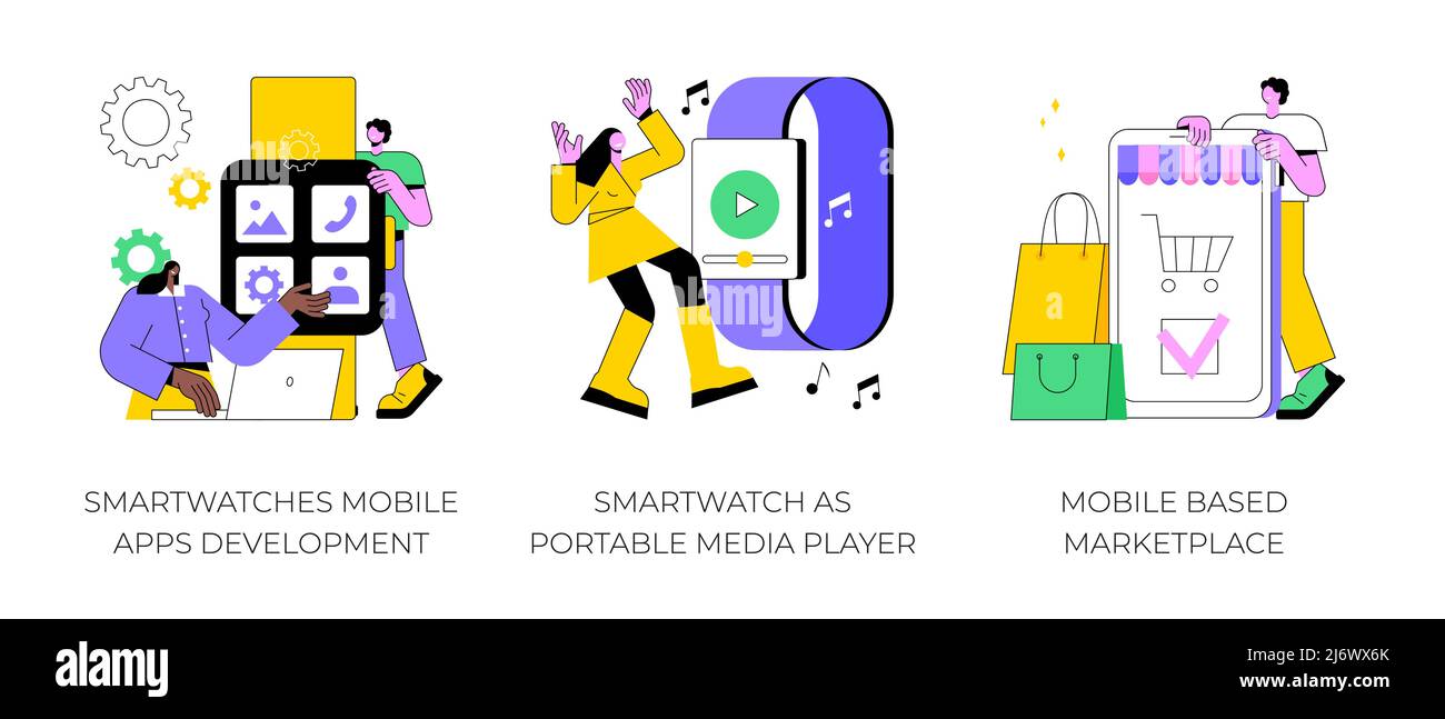 Wearable devices abstract concept vector illustration set. Smartwatches ...