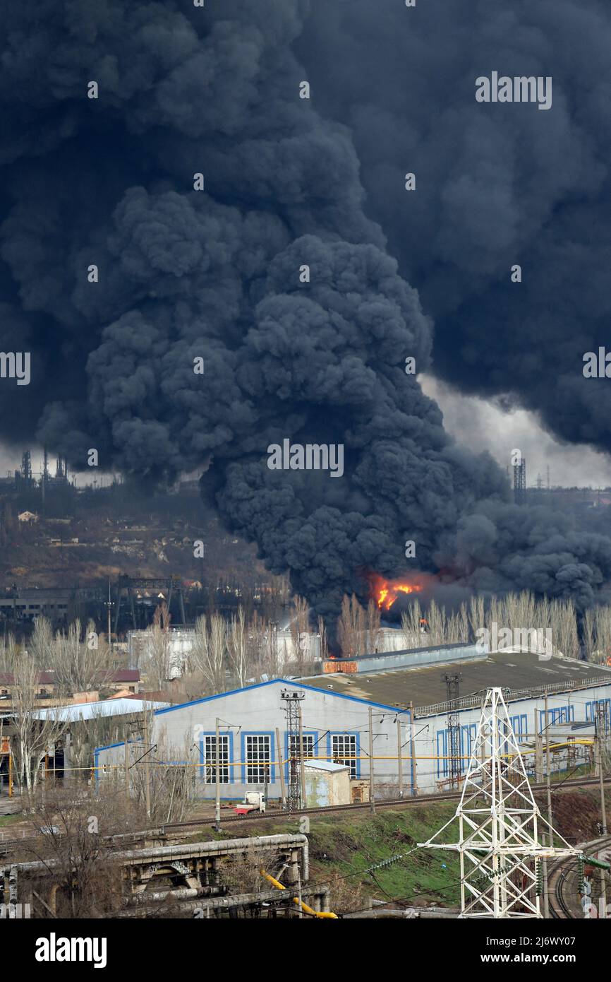Clouds of the smoke seen from a fire caused when Russian missiles hit ...