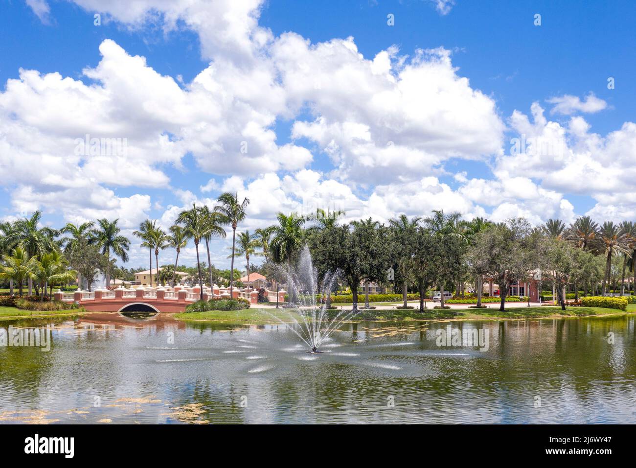 Verona Walk Naples Entry Way side view with lake and fountain Stock ...