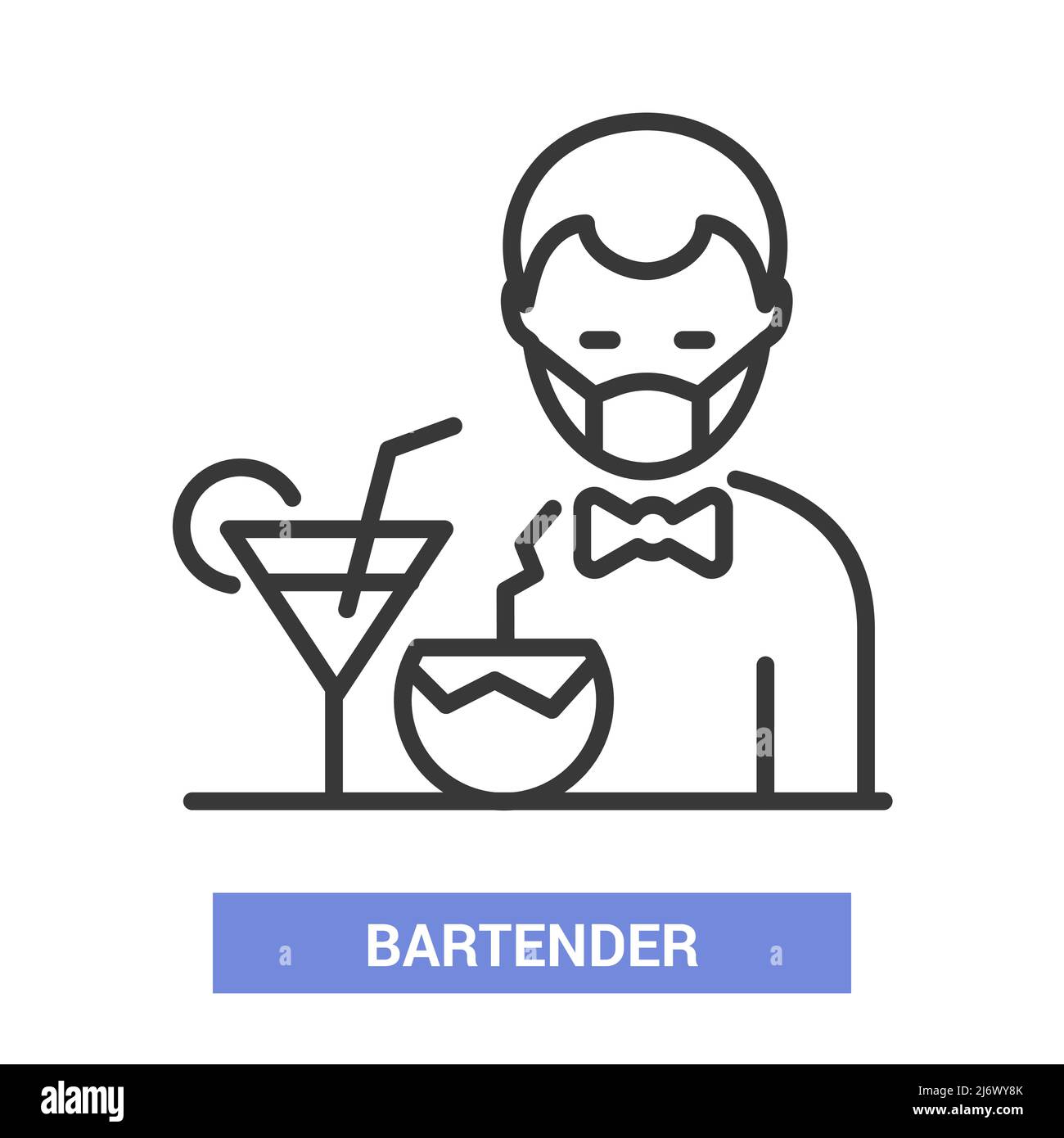 Bartender and cocktails - vector line design single isolated icon Stock ...