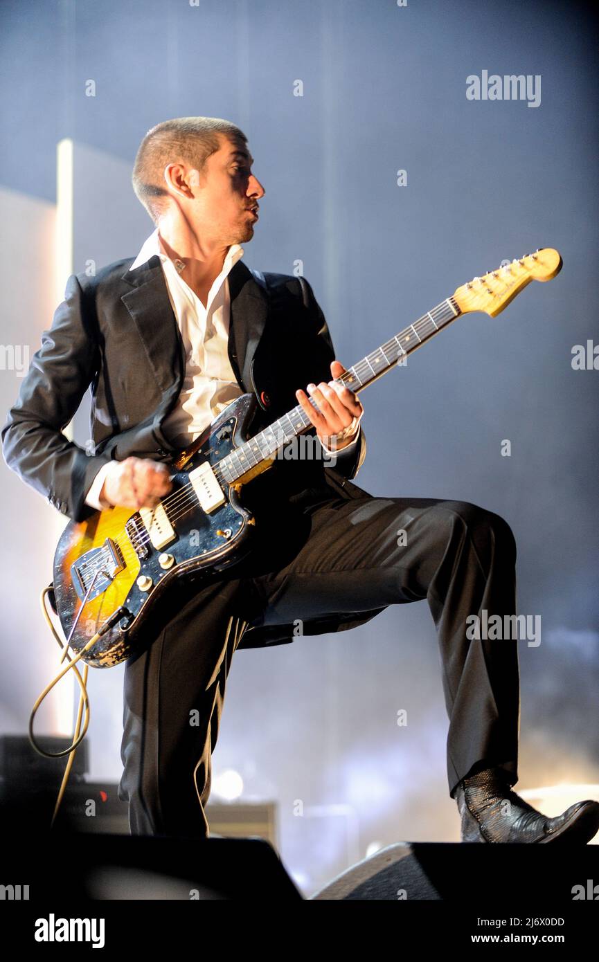 Alex Turner, lead singer of the Arctic Monkeys performs a hometown show at Sheffield Arena Stock ...