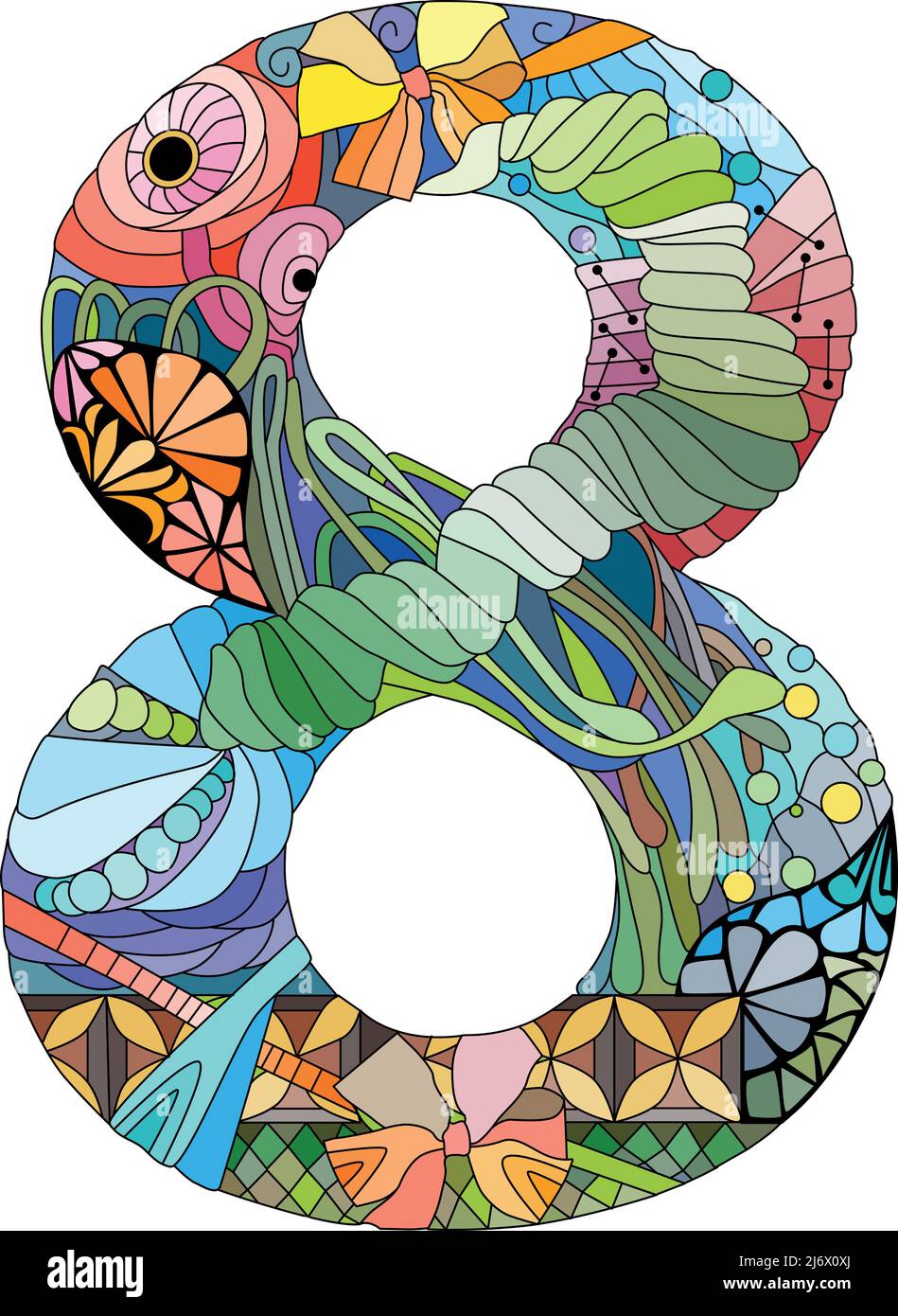 Eight number Isolated zentangle illustration for decoration Stock ...