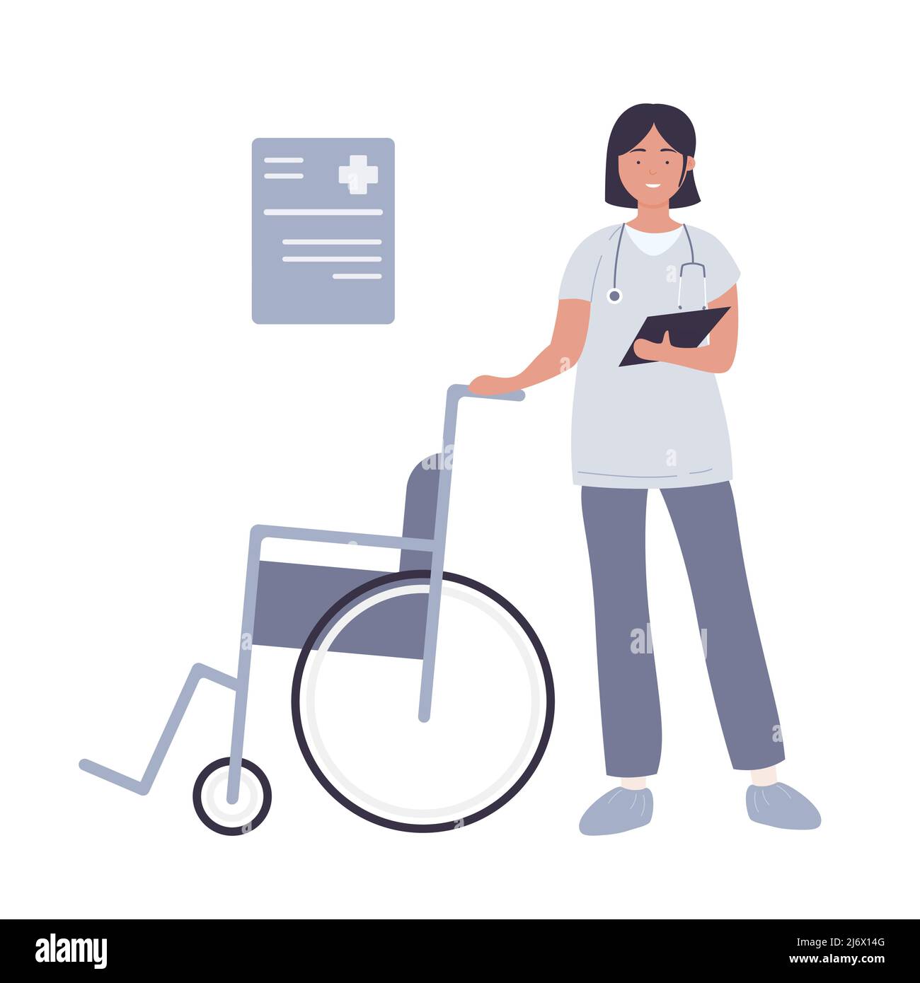 Hospital medical smiling nurse with wheelchair. Clinical help and ...