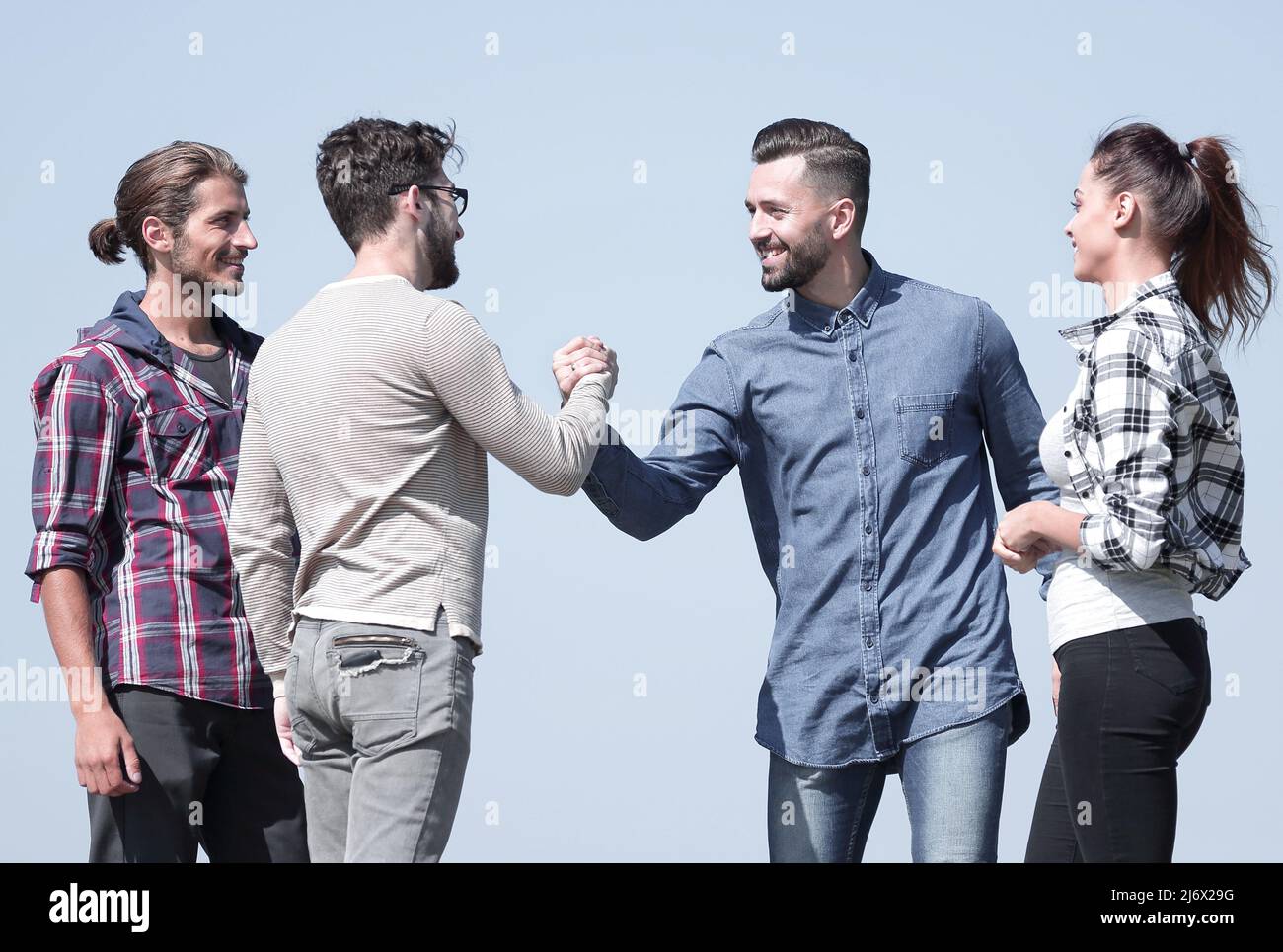 People greet group students hi-res stock photography and images - Alamy