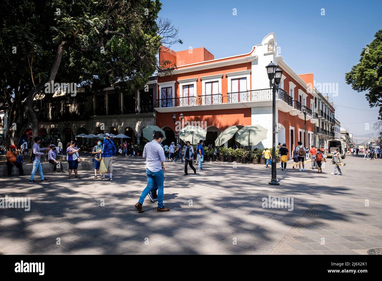 Daily life of people in the main square of downtown Oaxaca City. Oaxaca ...