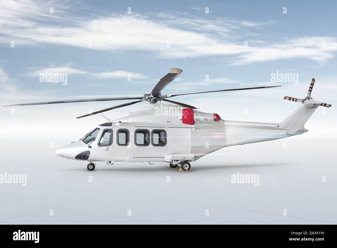 White luxury corporate passenger helicopter isolated on bright ...