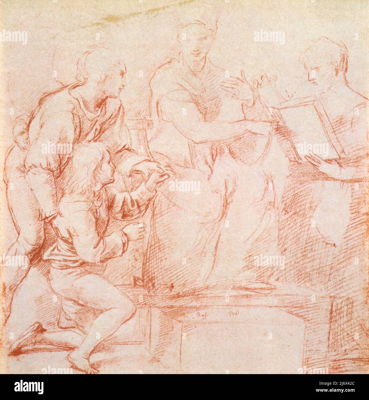 Study for a 'Sacre Conversazione' (chalk) by Raphael (Raffaello Sanzio ...