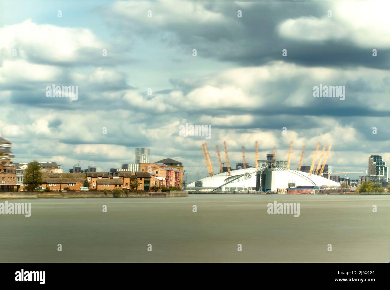 View across the Thames river in London from the Greenwich waterfront ...