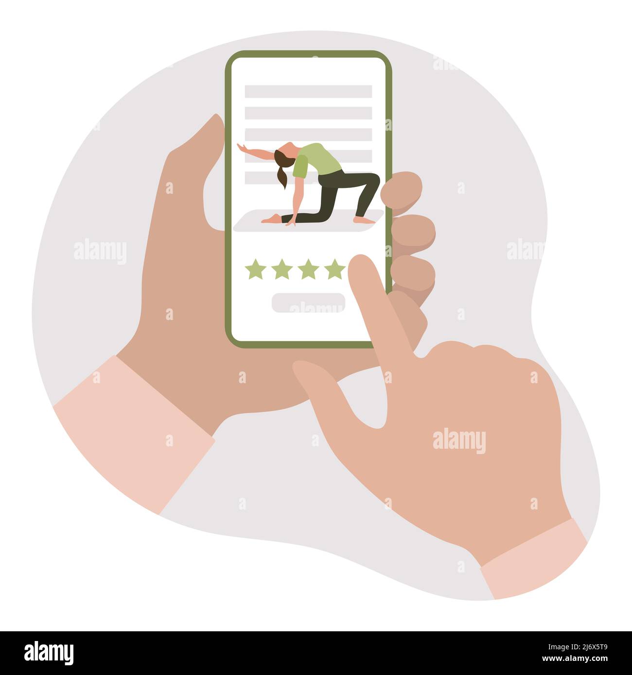 Vector illustration Hand holds the cell phone. Rating a sports ...