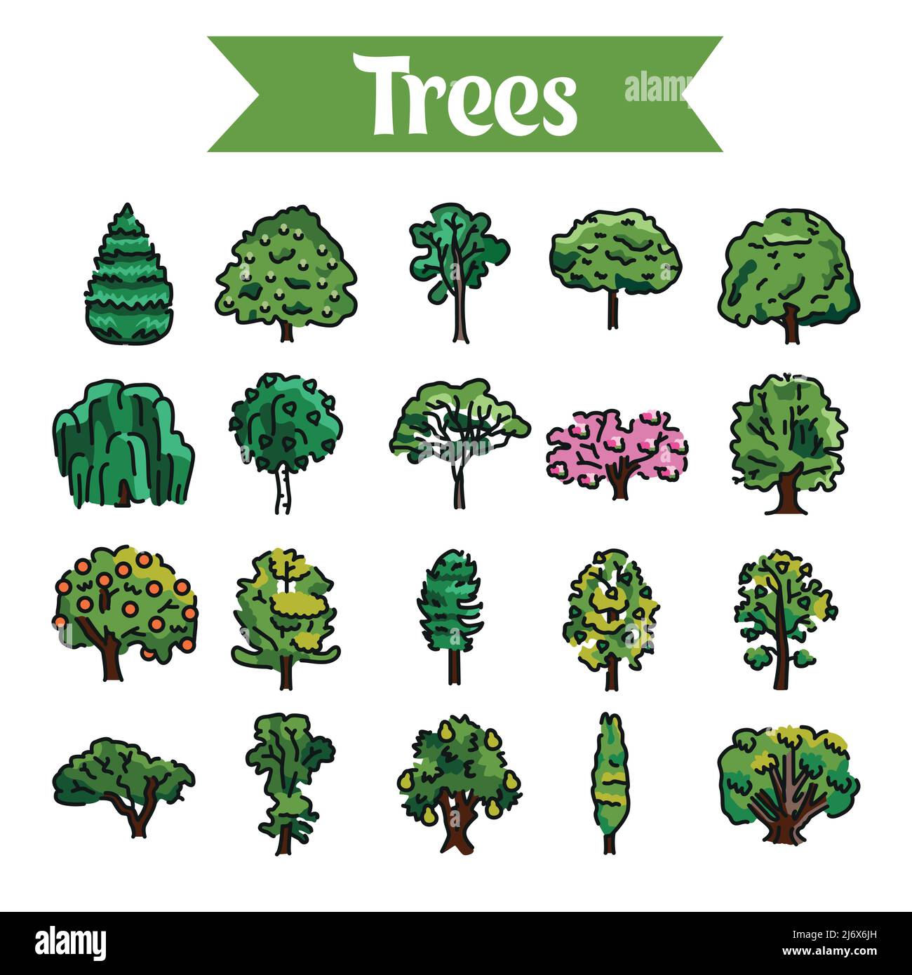 Trees line icons set. Isolated vector element. Outline pictograms for ...