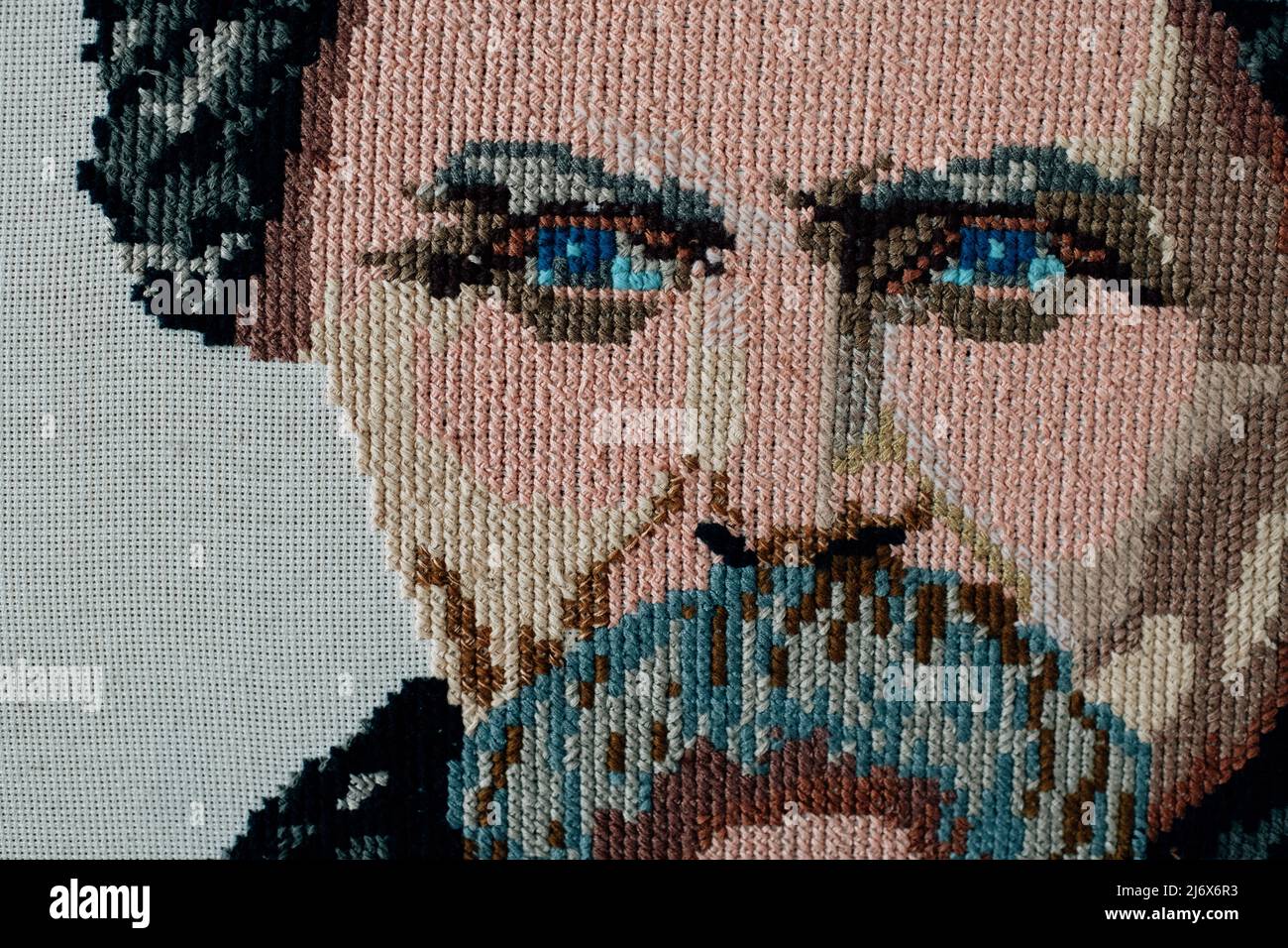 An embroidery with a portrait of Taras Shevchenko in the museum in ...