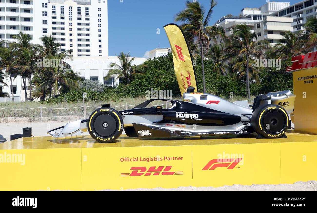 MIAMI, FL - MAY 4: Romain Grosjean Shows New DHL Formula 1 car ahead of ...