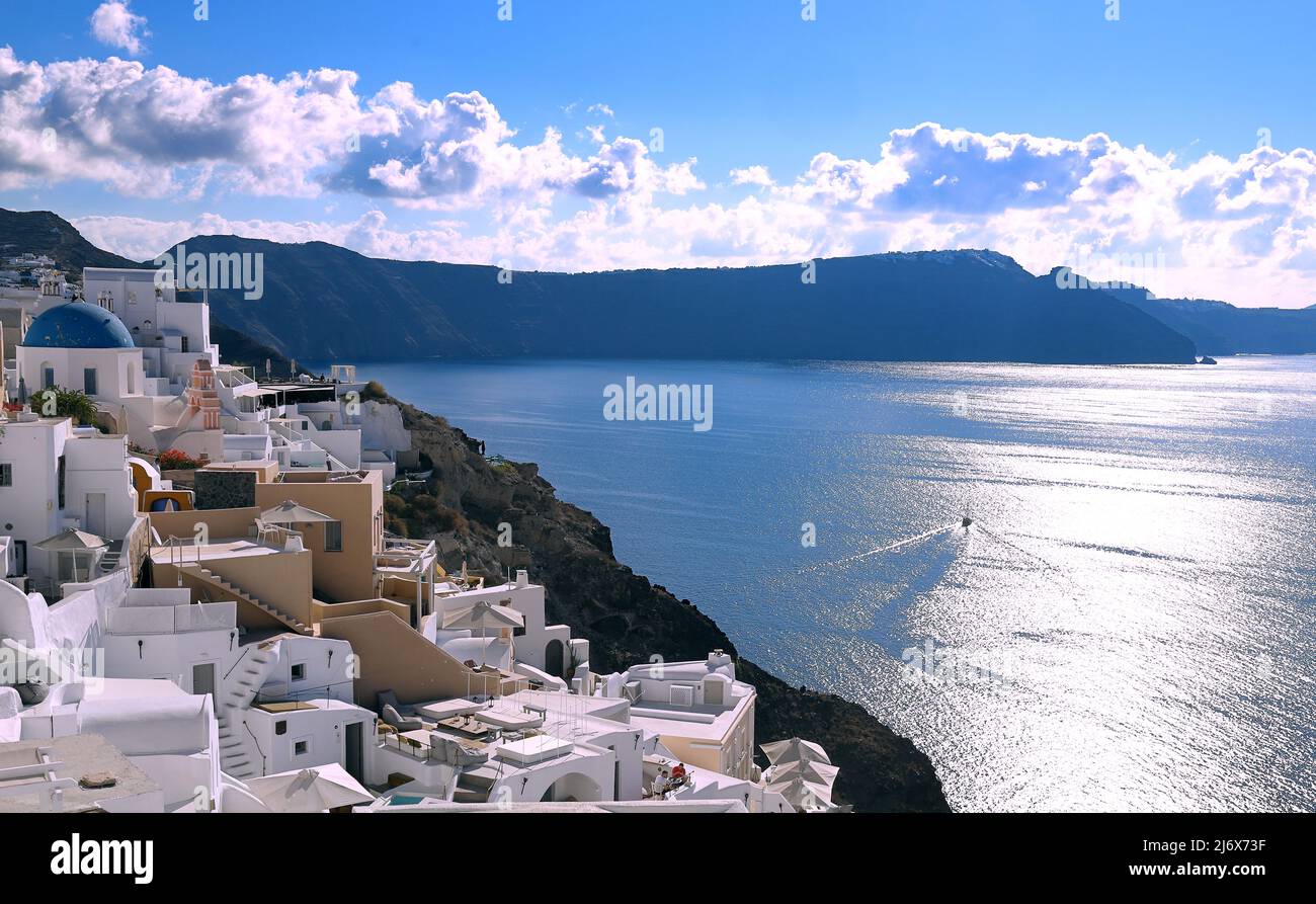 Oia, Santorini, Greek Islands, Greece - Church with blue dome, houses ...