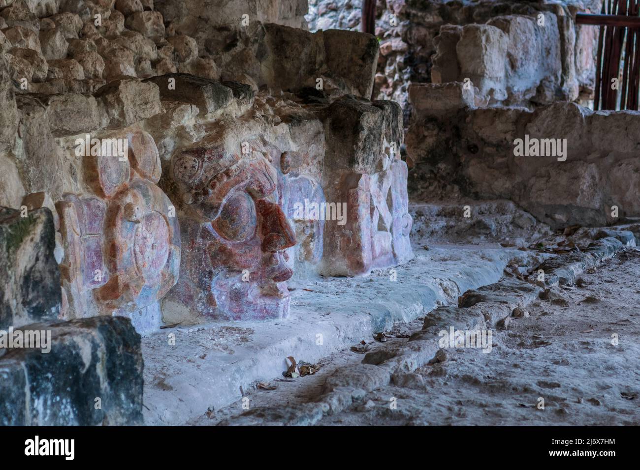 Stucco mask of the mayan Sun God, Kinich Ahau, in the temple of the ...