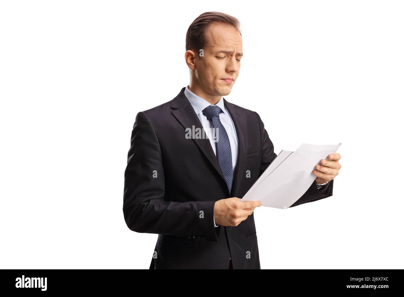 Businessman reading a document isolated on white background Stock Photo ...