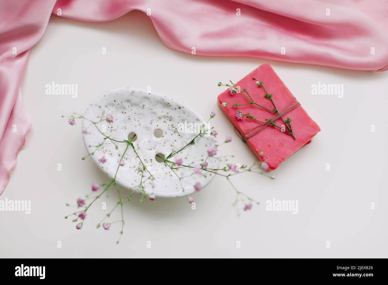 Handmade natural soap with ceramic dish, pink silver dress. Soap bars ...
