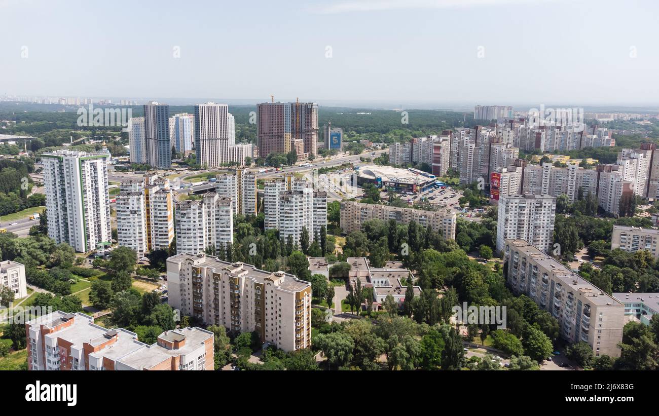 Aerial view over central part of Kiev and the sleeping area Stock Photo ...