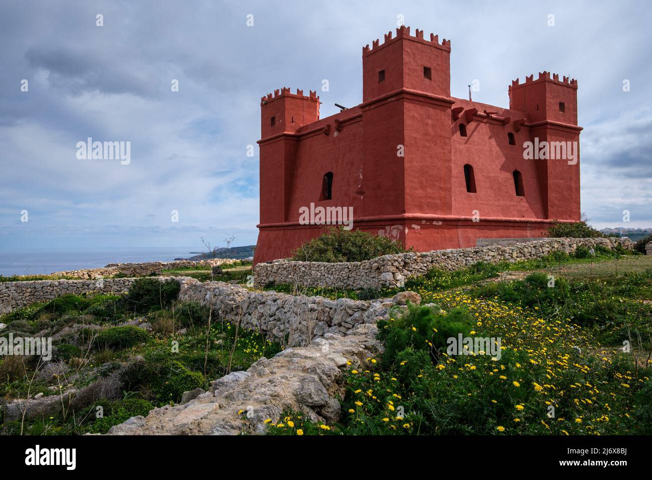 The Red Tower (St Agatha's Tower), Mellieha, Malta Stock Photo - Alamy