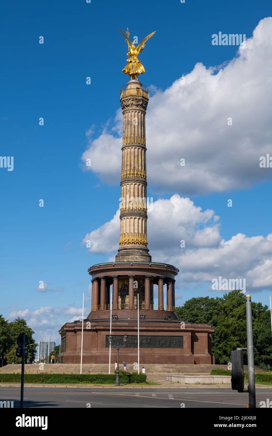Victory Column in city of Berlin, Germany. Gilded statue of Victoria ...