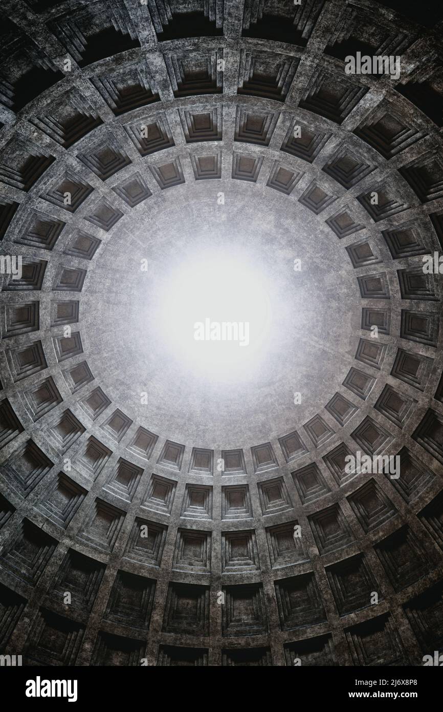 Magnificent coffered concrete dome of the Pantheon, ancient Roman ...