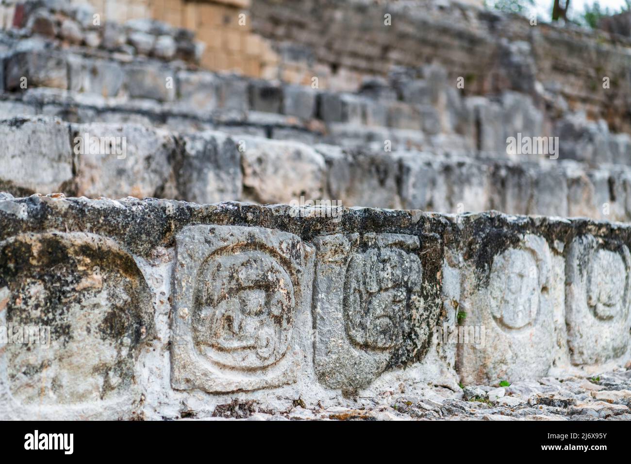Hieroglyphic staircase at the base of the central stairway of ancient ...