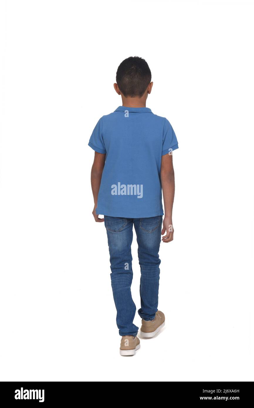 rear view of boy walking on white background Stock Photo - Alamy