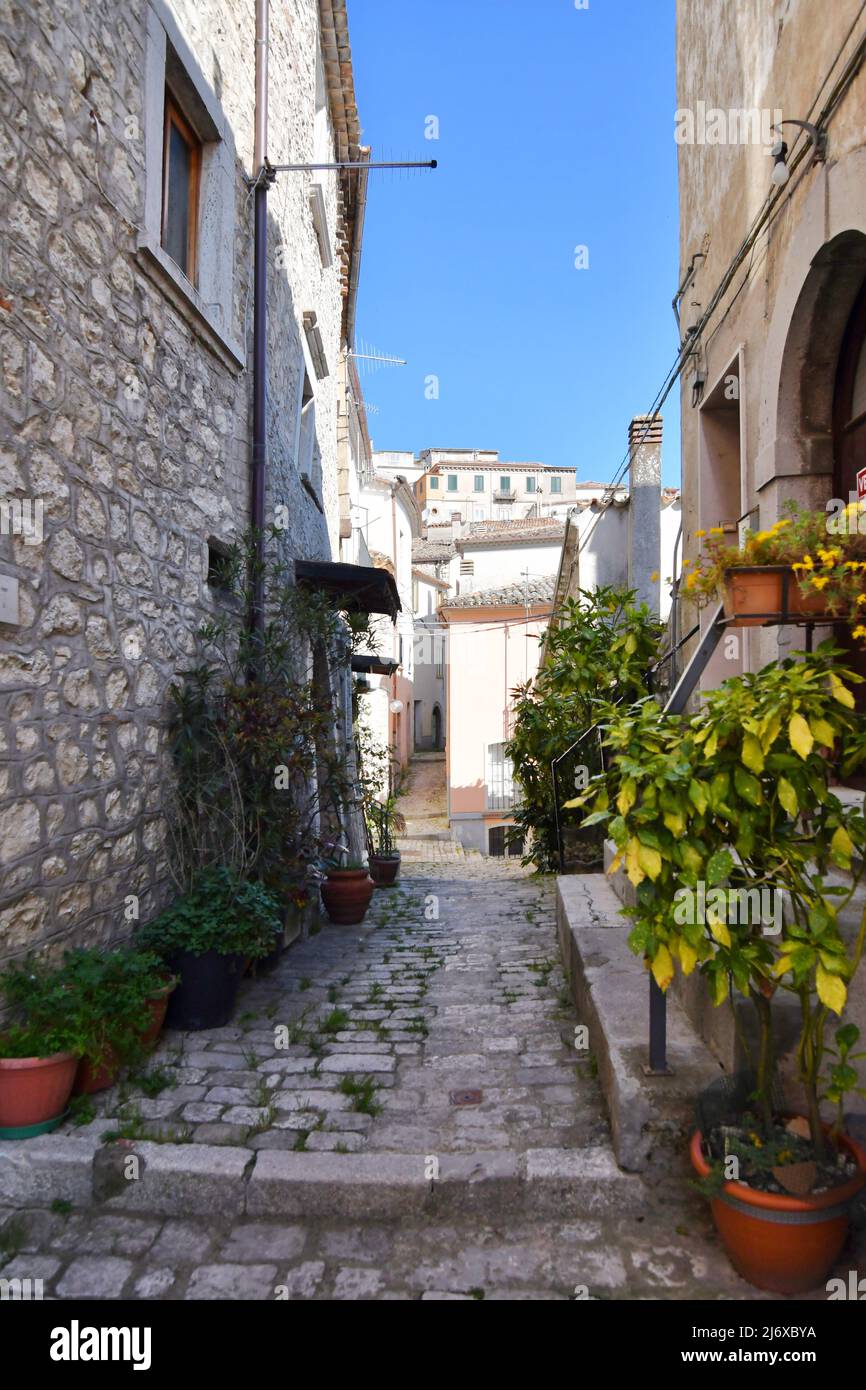 A narrow street in Morcone, a small village in Campania region, Italy ...
