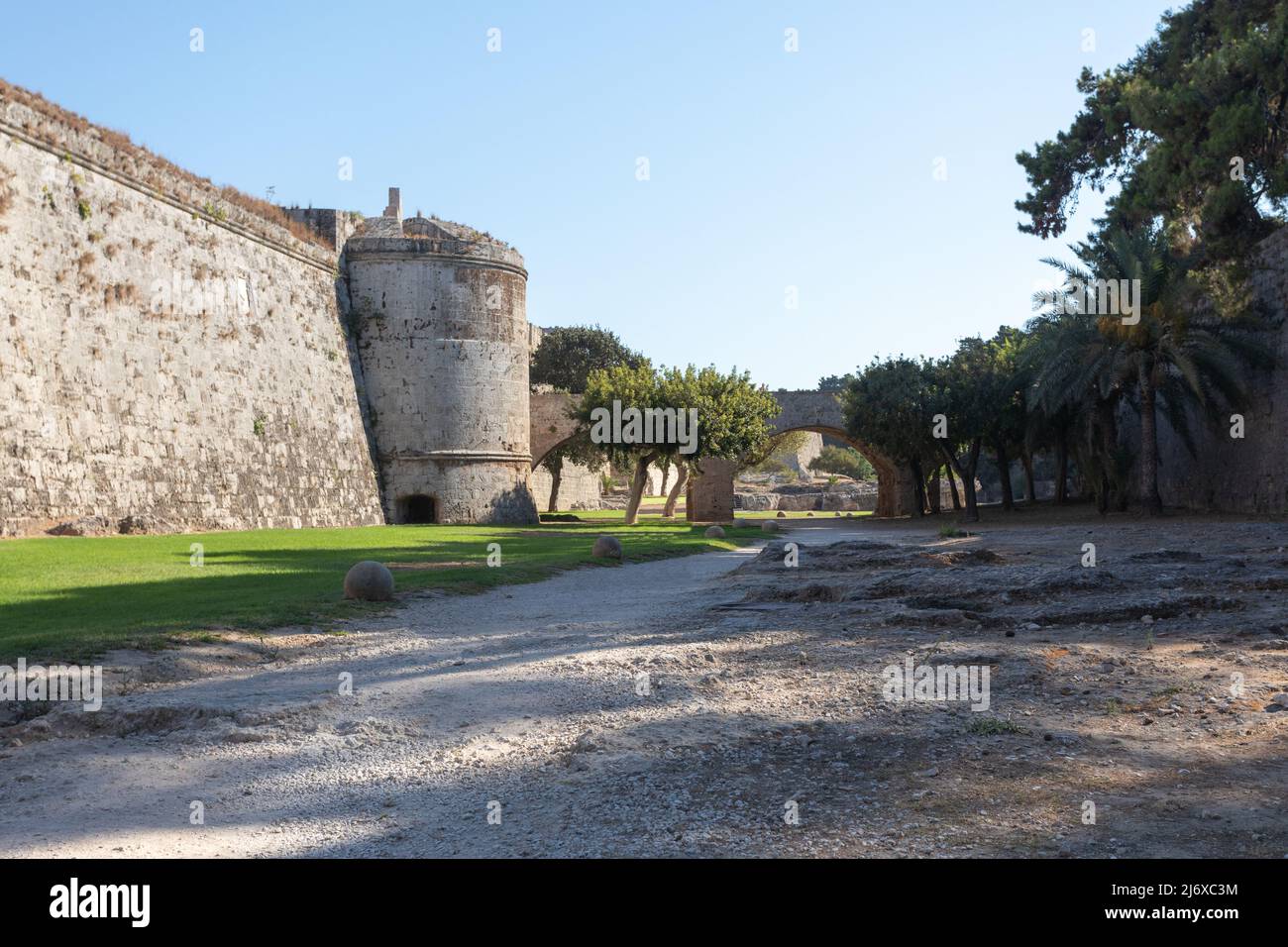 Fortifications around the Rhodes fortress, Rhodes, Greece Stock Photo ...