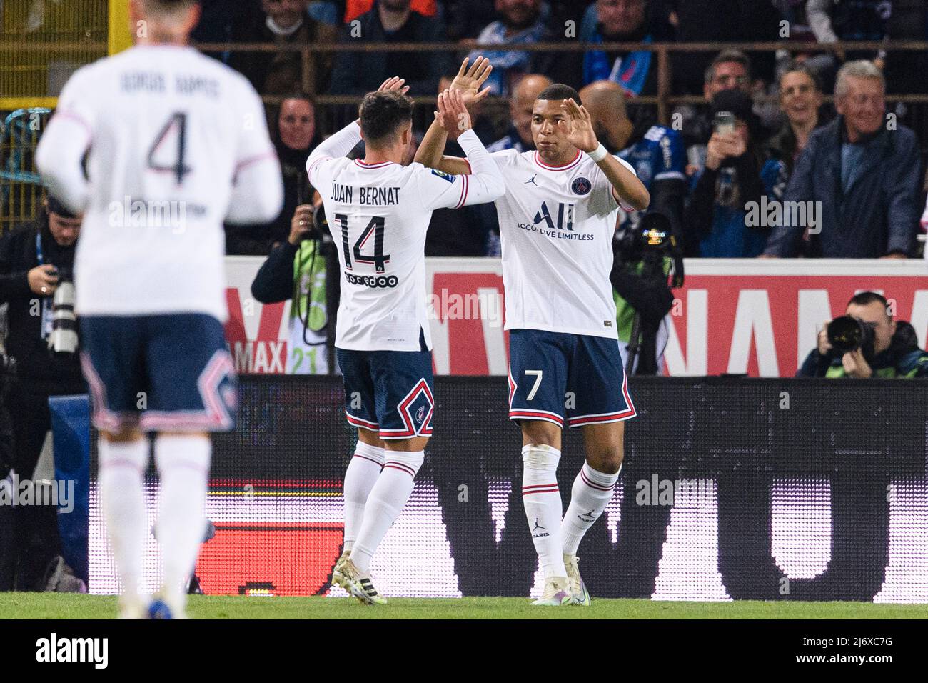 Strasbourg, France - April 29: Kylian Mbappe of Paris Saint Germain (C ...