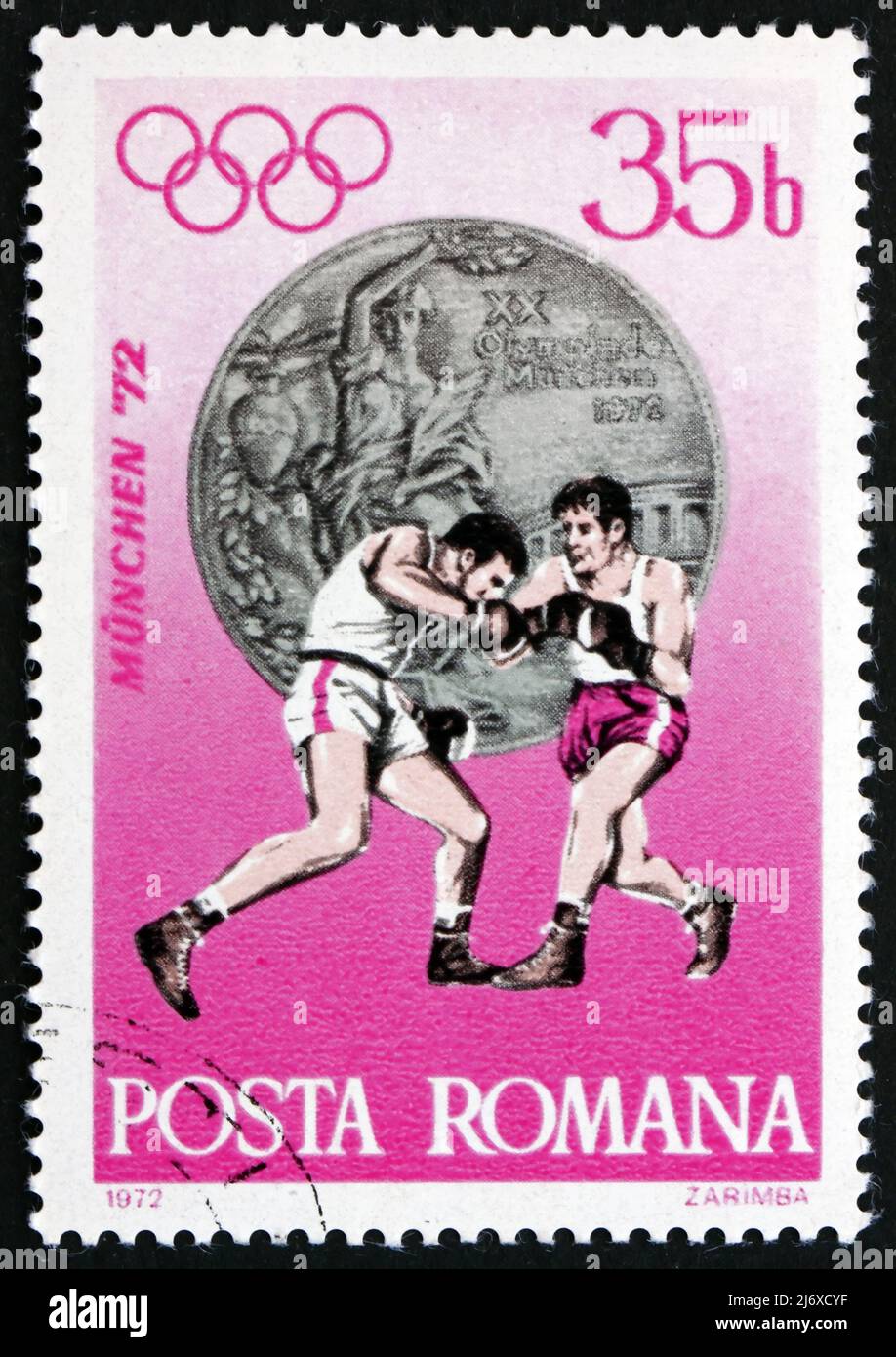 ROMANIA - CIRCA 1972: a stamp printed in the Romania shows Boxing ...