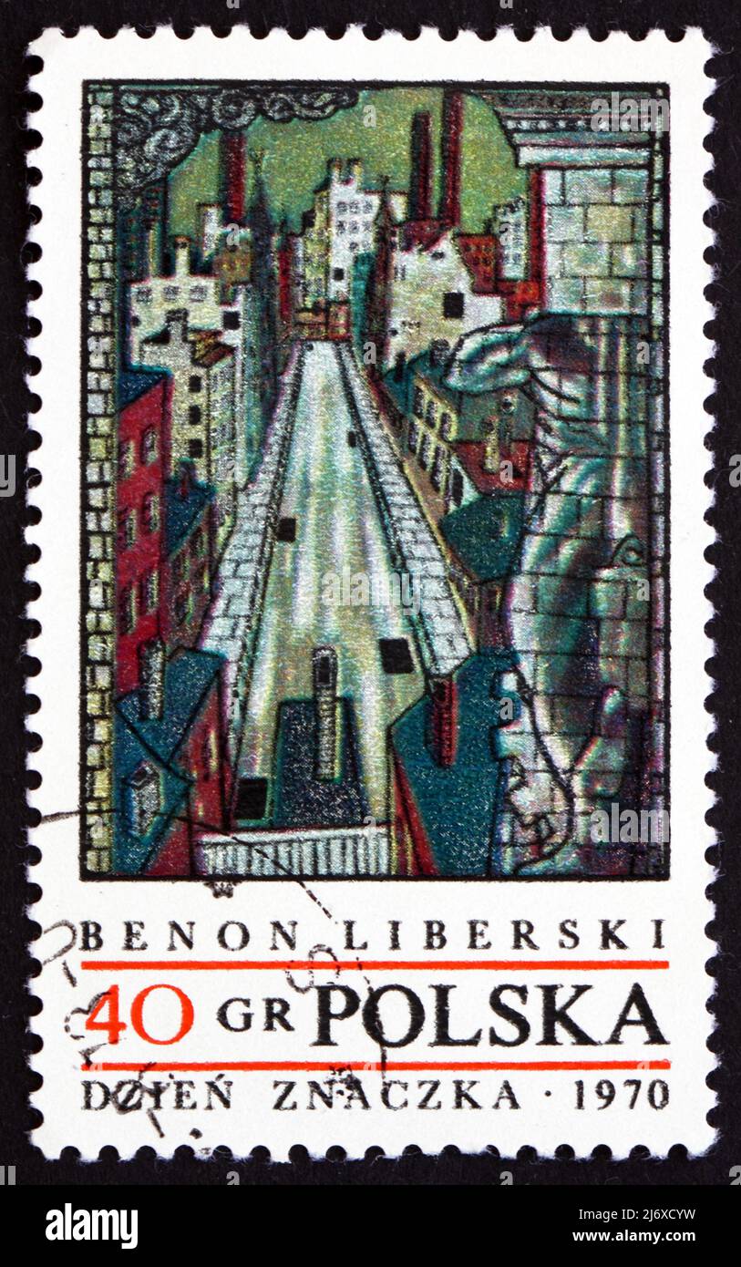 POLAND - CIRCA 1970: a stamp printed in the Poland shows View of Lodz ...