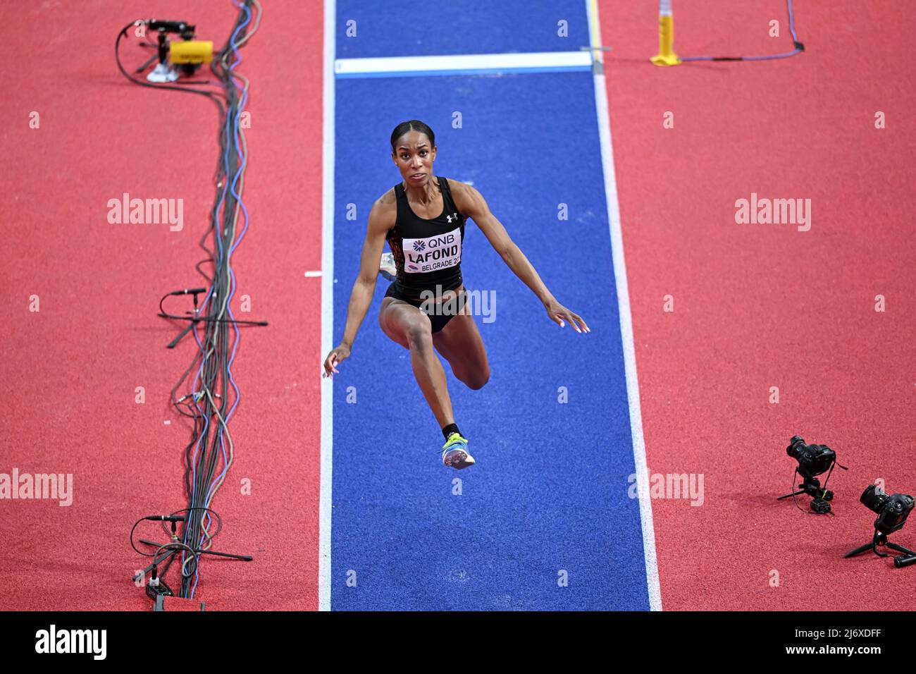 Thea Lafond jumping at the Belgrade 2022 Indoor World Championship in ...