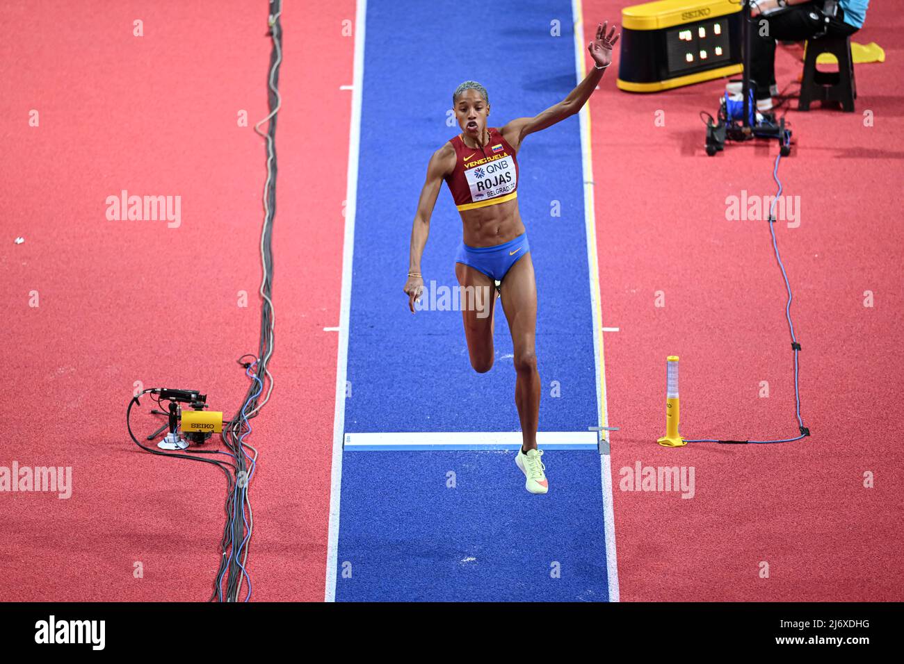 Yulimar Rojas jumping at the Belgrade 2022 Indoor World Championship in ...