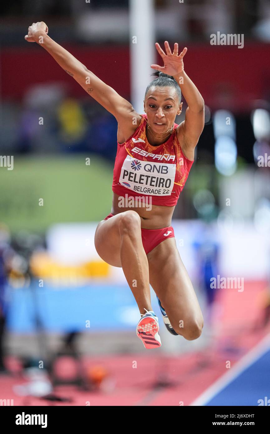 Ana Peleteiro jumping at the Belgrade 2022 Indoor World Championship in ...
