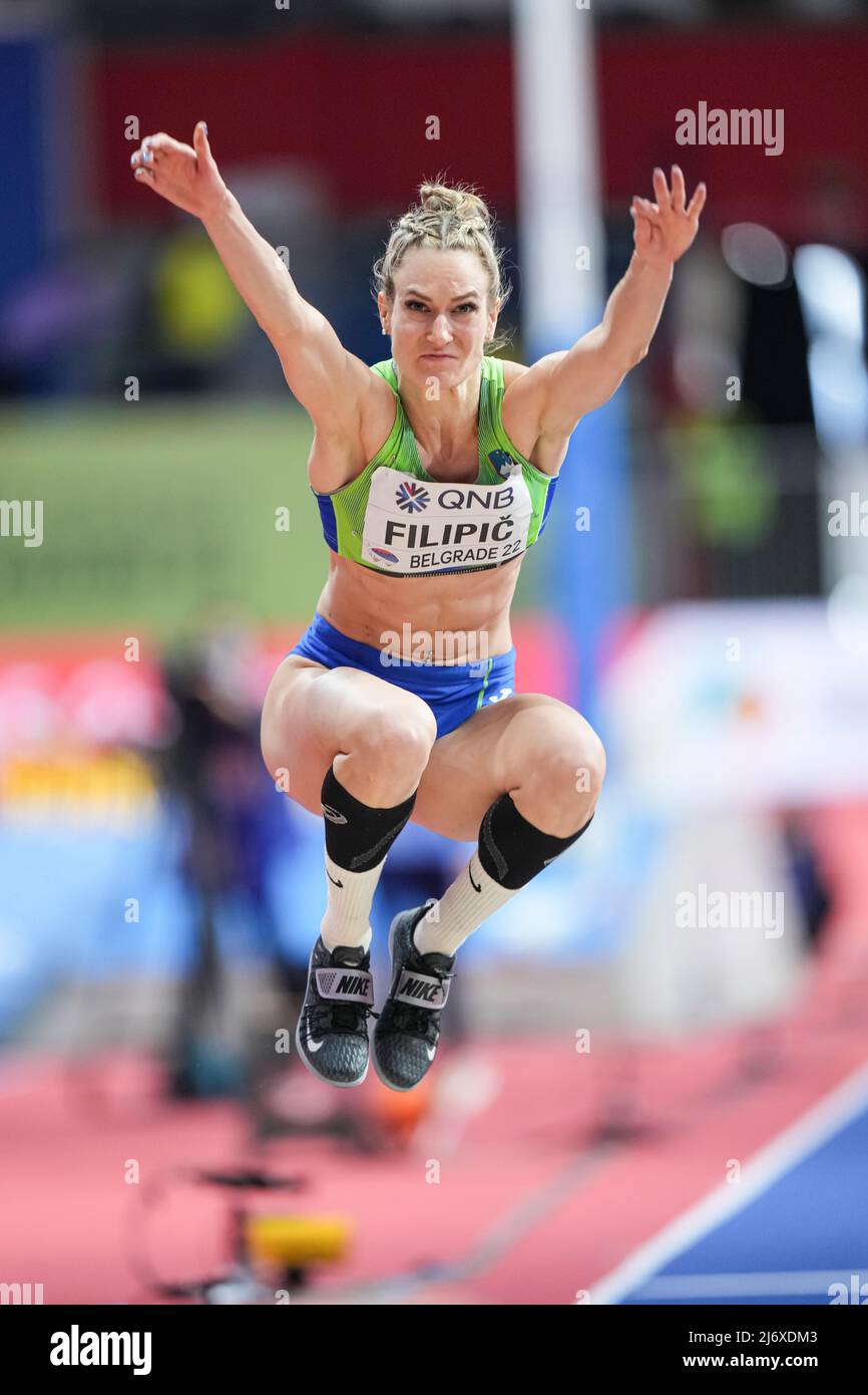Neja Filipic jumping at the Belgrade 2022 Indoor World Championship in ...
