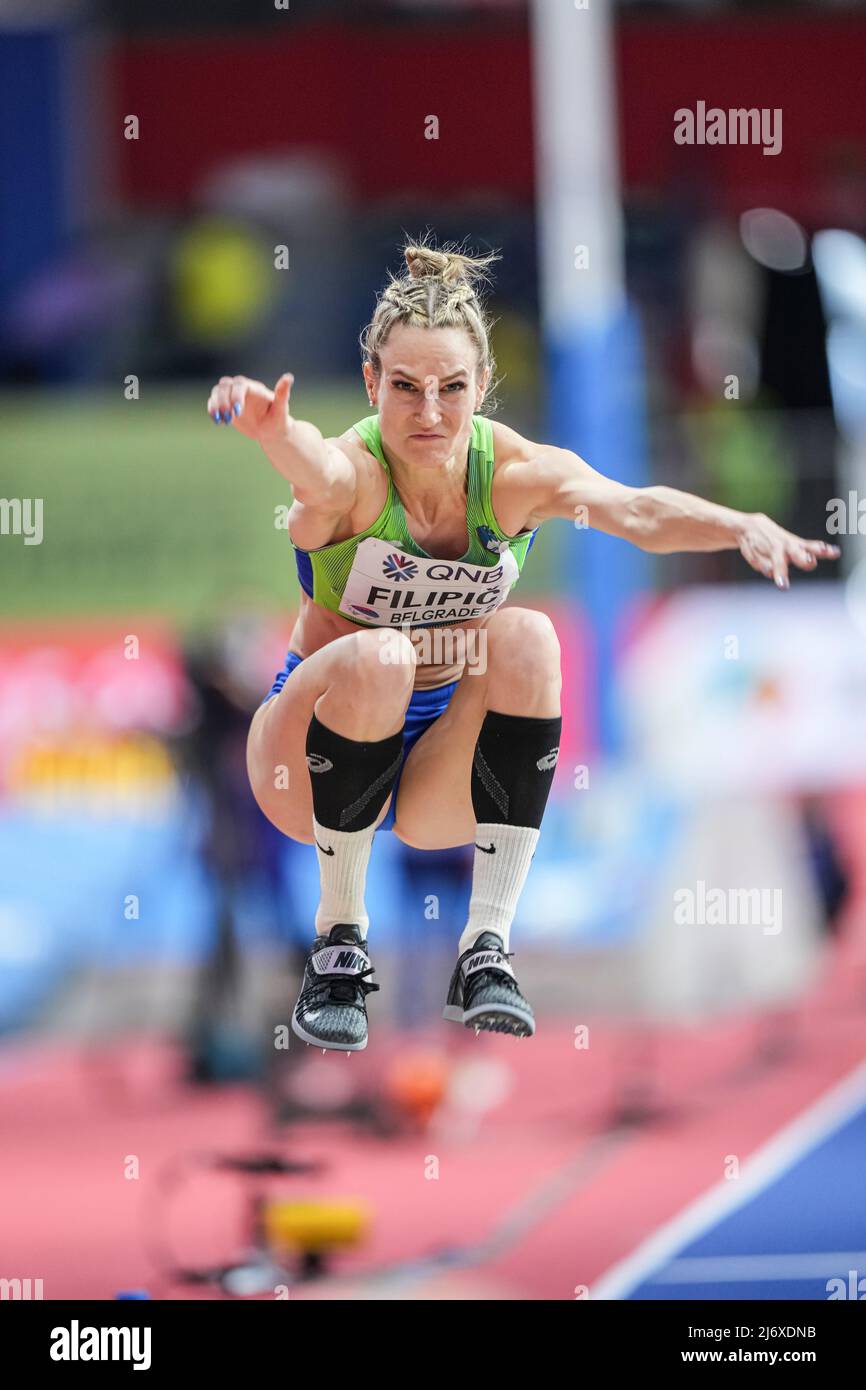 Neja Filipic jumping at the Belgrade 2022 Indoor World Championship in ...