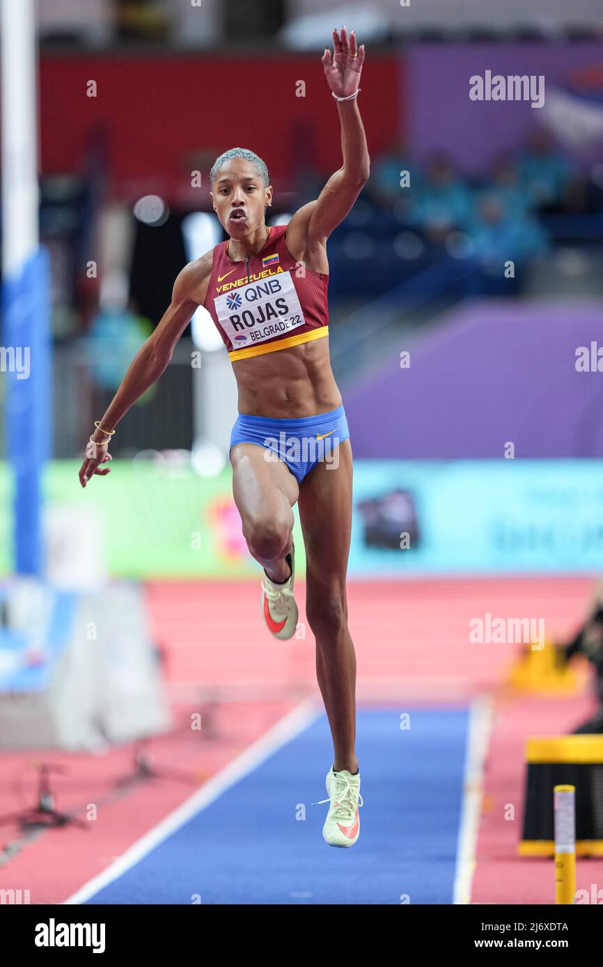 Yulimar Rojas jumping at the Belgrade 2022 Indoor World Championship in ...