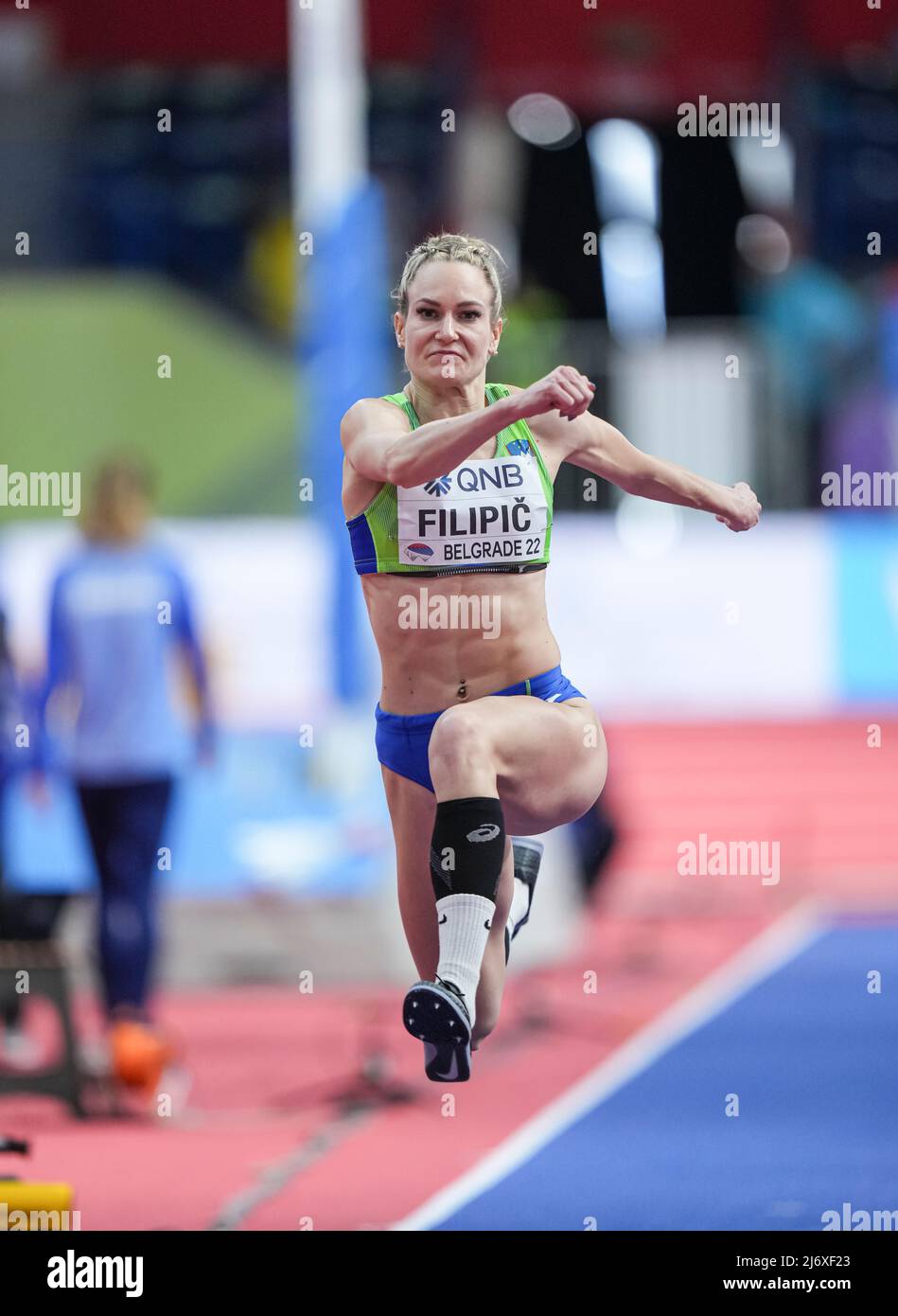 Neja Filipic jumping at the Belgrade 2022 Indoor World Championship in ...